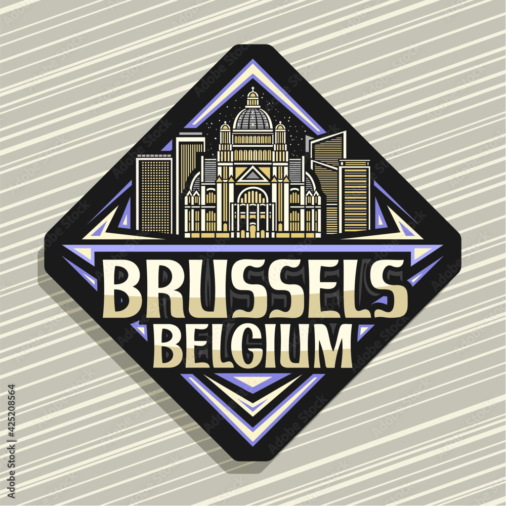 Vector logo for Brussels, black rhombus road sign with outline ...