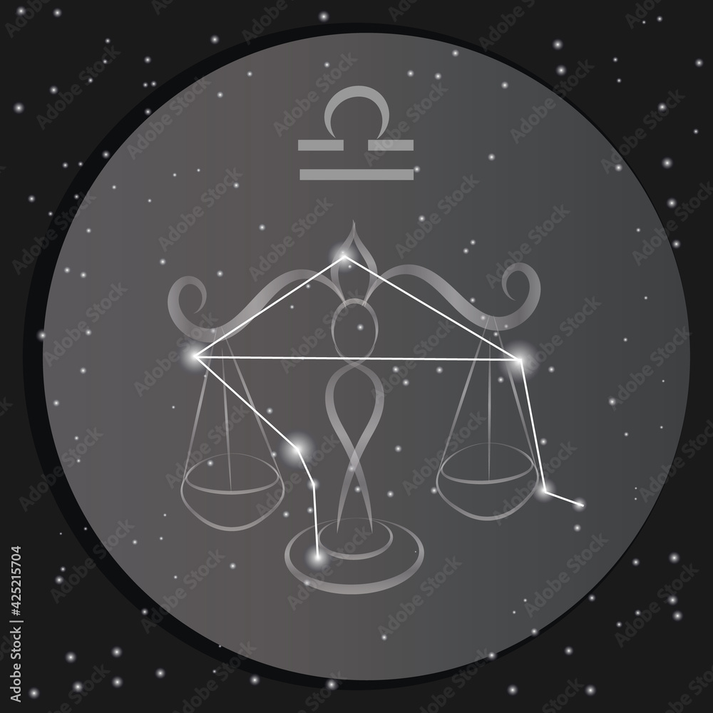 Libra zodiac sign icon on dark night sky background. Sagittarius ...