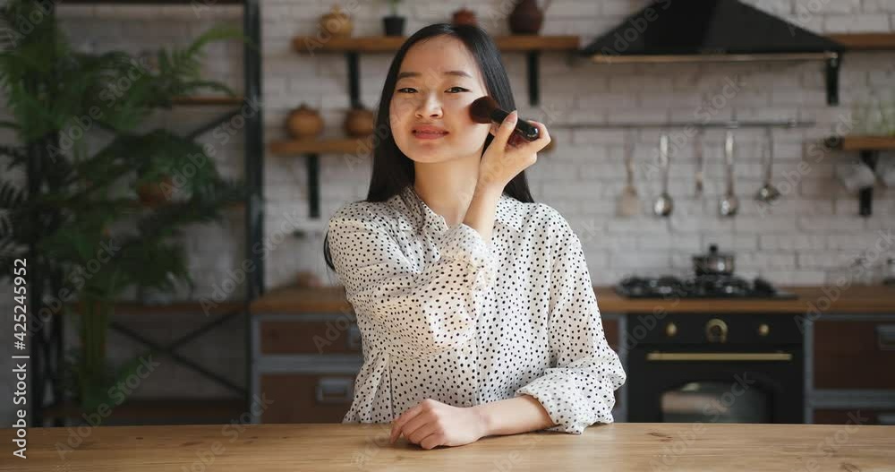 Asian korean beauty blogger woman filming daily makeup routine tutorial ...