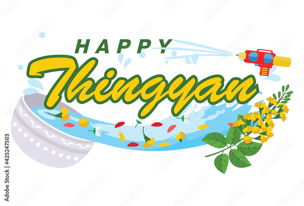 Thingyan, Burmese New Year Festival, Water Festival in Burma, Vector ...