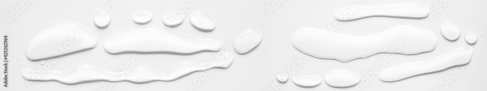 real image, top view spilled water drop on the floor isolated on white ...