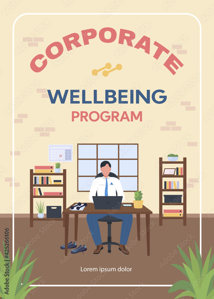 Corporate wellbeing program poster flat vector template. Manager at ...