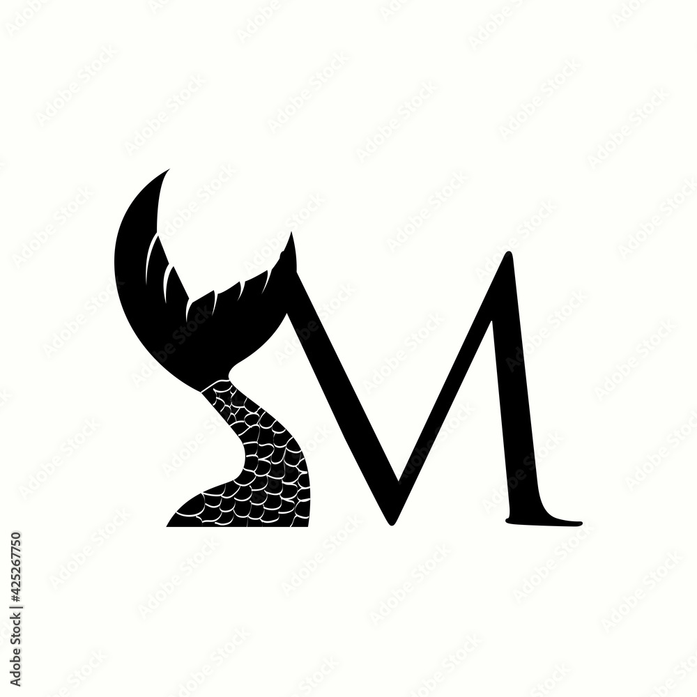logo letter M with icon fish tail vector design Stock Vector | Adobe Stock
