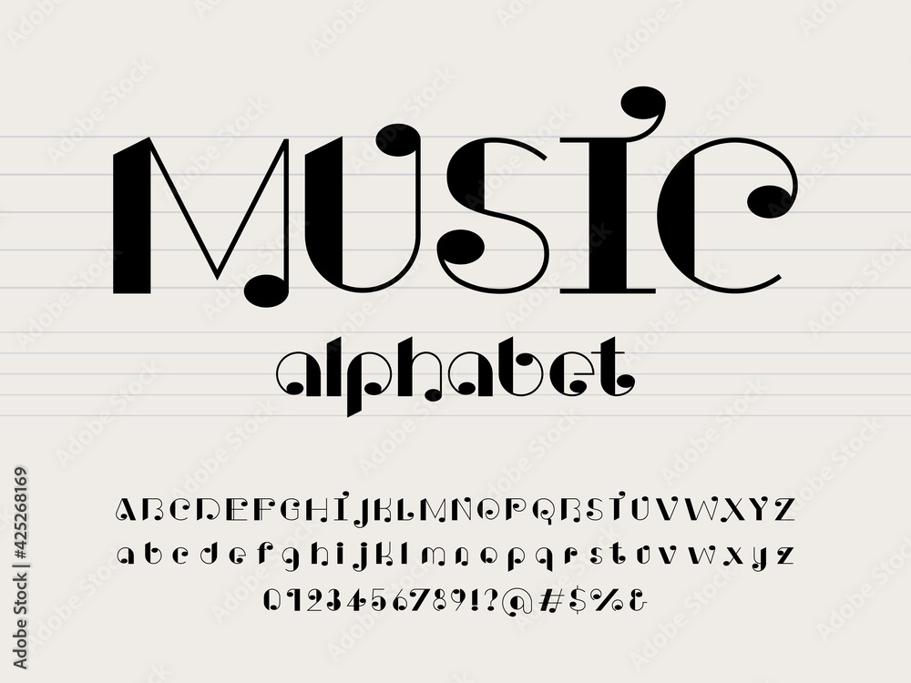 vector of music note font and alphabet design with uppercase, lowercase ...
