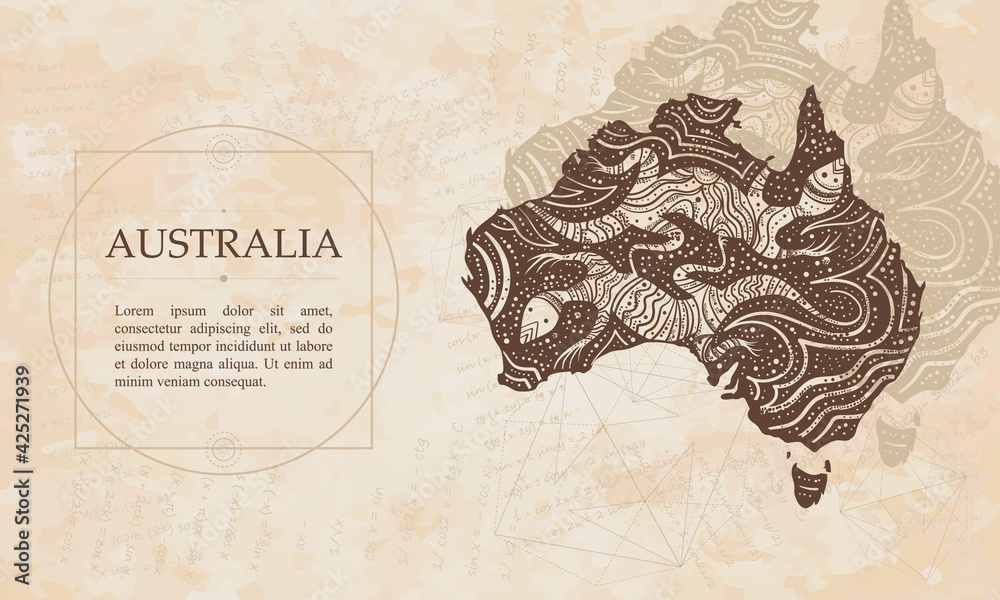 Australia map. Ethnic australian tribe style. Renaissance background ...