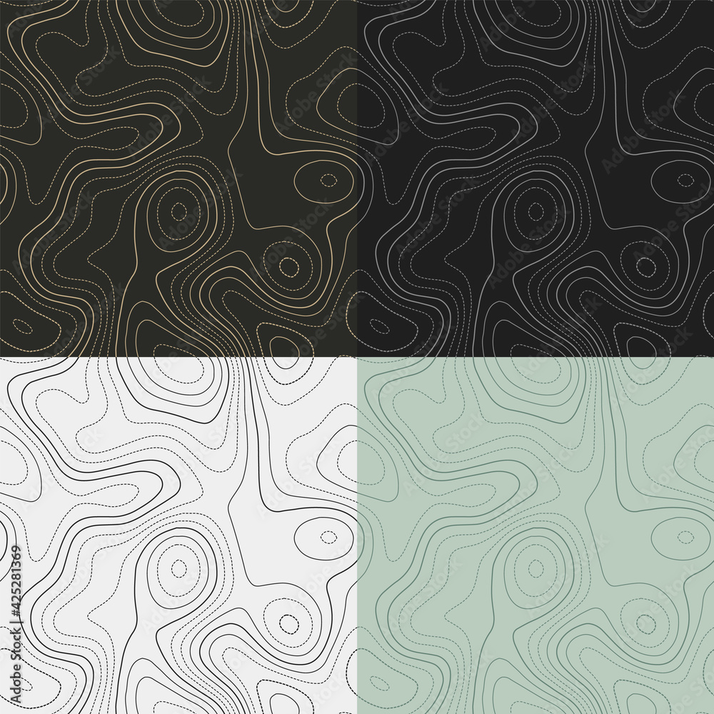 Topography patterns. Seamless elevation map tiles. Captivating isoline ...