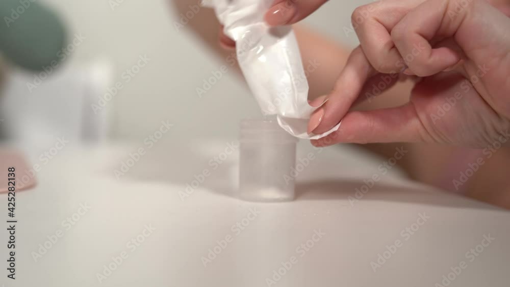Laboratory, chemical experiments day 2 of 14. female hands pour powder ...
