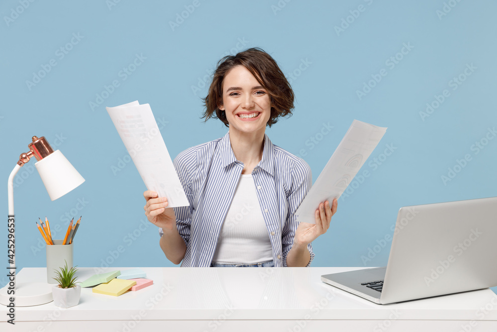 Young secretary fun successful employee business woman 20s in casual ...