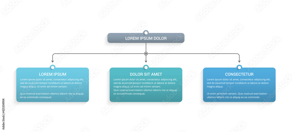 Flowchart with 2 levels and 3 elements, infographic template for web ...