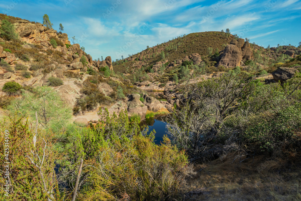 Rock formations in Pinnacles National Park in California, the destroyed ...