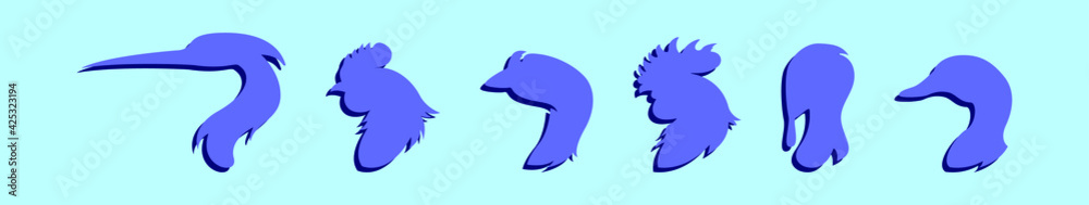 set of fowl head animals cartoon icon design template with various ...