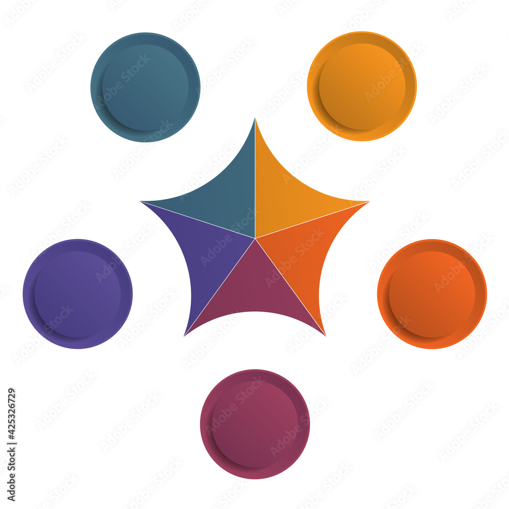 Raster template for infographics 5 positions. Colored buttons on a ...