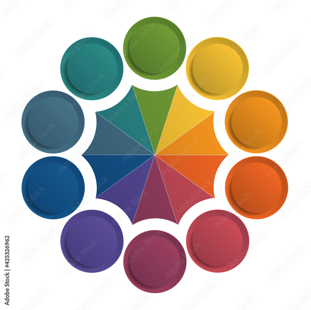 Raster template for infographics 10 positions. Colored buttons on a ...