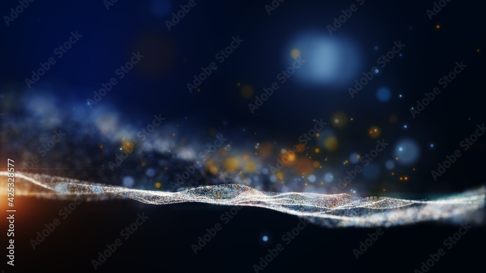 Dust blue gold particle wavy moving, Gold light ray beam background ...