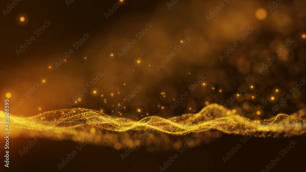Dust gold particle wavy moving, Gold light ray beam background. Stock ...
