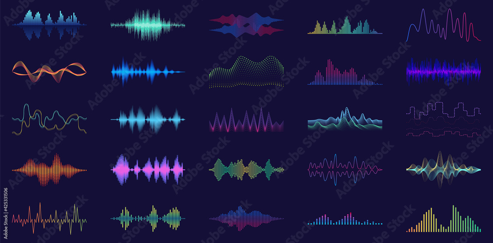 Vetor de Sound of wave vector cartoon set icon.Illustration isolated of ...