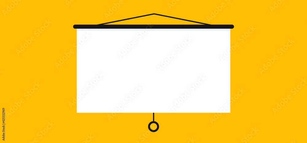 Hanging presentation screen. Empty board or billboard. Screen projector ...