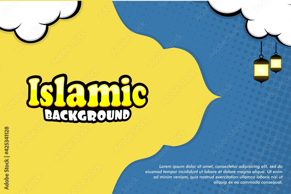 vector illustration islamic template with cartoon comic pop art style ...