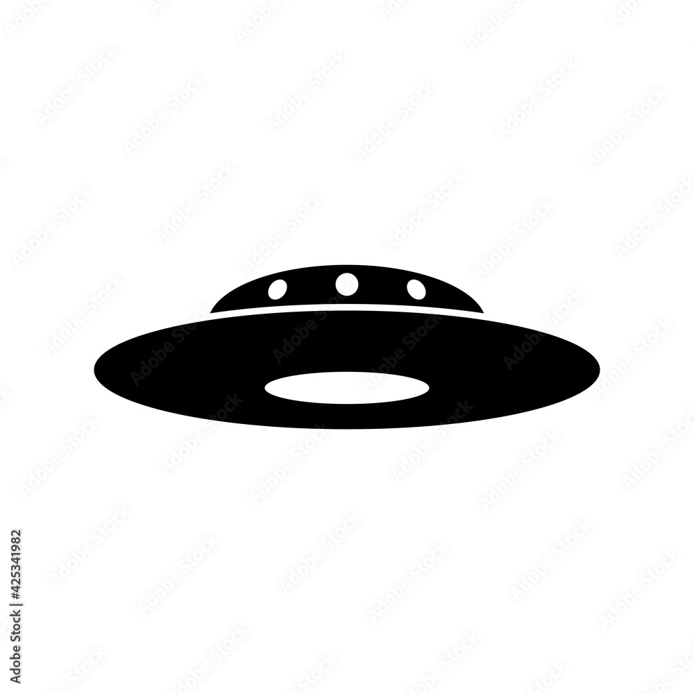 Ufo icon. Flying saucer. Black silhouette. Side view. Vector simple ...