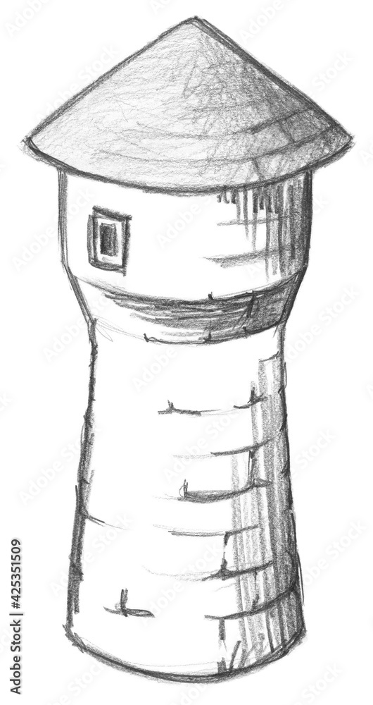 Hand pencil drawn tower. Fantasy map creator. Stock Illustration ...
