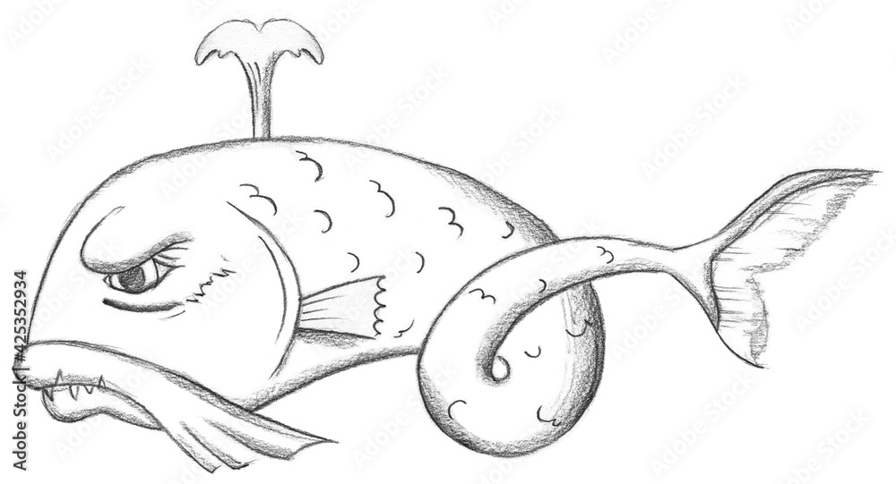 Hand pencil drawn sea monster. Fantasy map creator. Stock Illustration ...