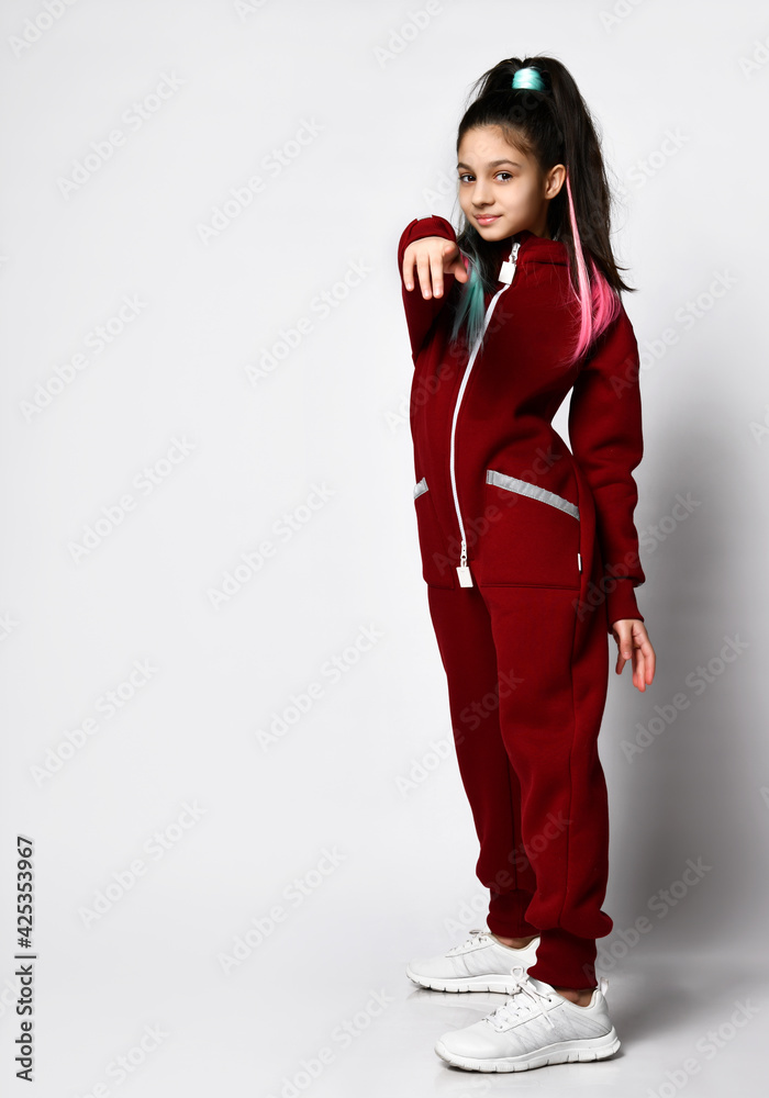 Caucasian pretty preteen girl model with trendy hairstyle dressed ...