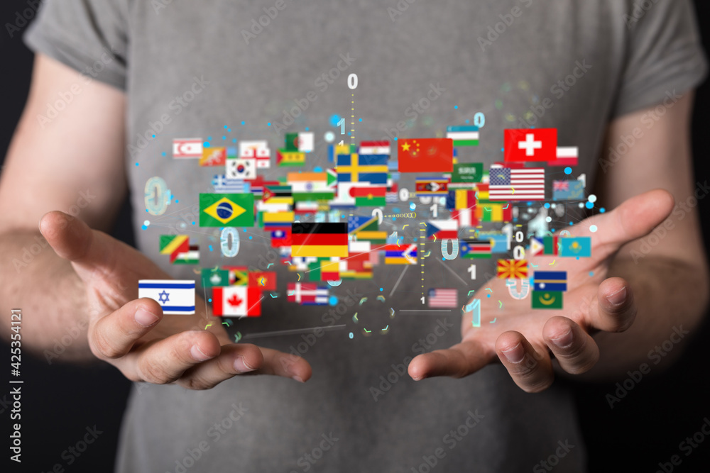 World map with all states and their flags,3d render. Stock Photo ...