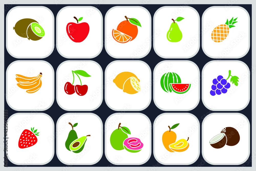 Set of Fruits icon. Fruits pack symbol template for graphic and web ...