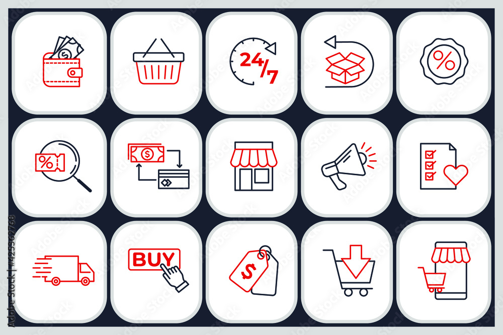 Set of online shopping and delivery icon. E-commerce pack symbol ...