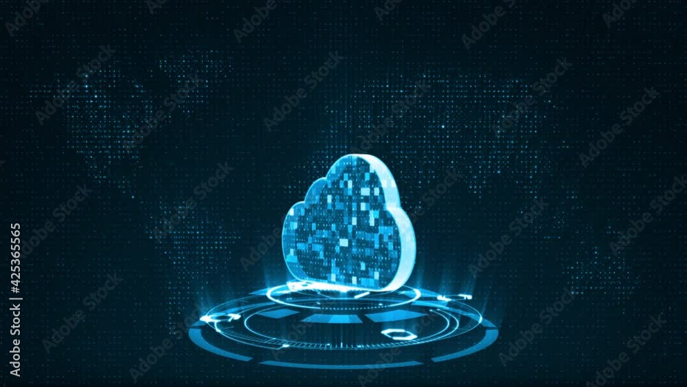 Motion graphic of 3D Blue cloud storage with rotation circle technology ...