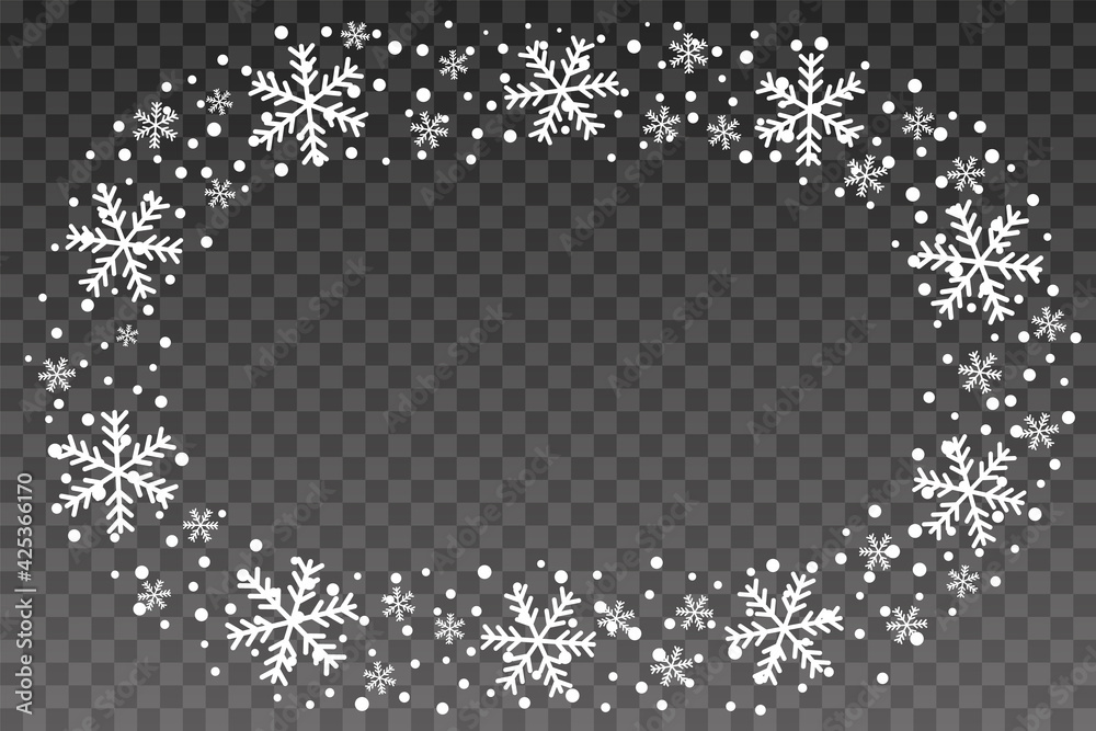 Snow border frame. Christmas texture, isolated on transparent ...