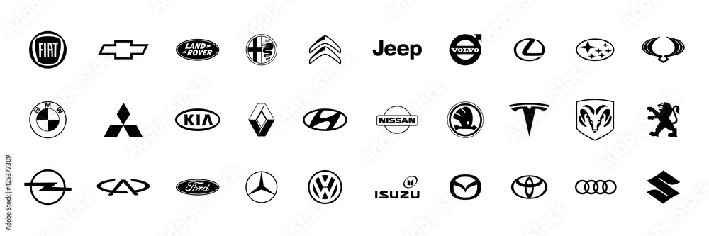 Collection of popular car brands. Automobile logo. White background ...