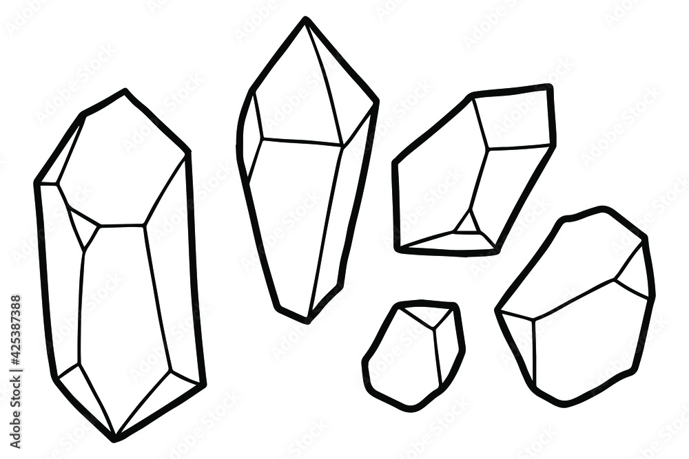 Hand drawing crystals of different sizes. Black outline. Coloring page ...