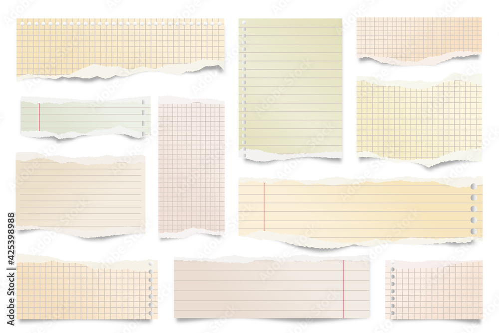 Colorful ripped paper strips isolated on white background. Realistic ...