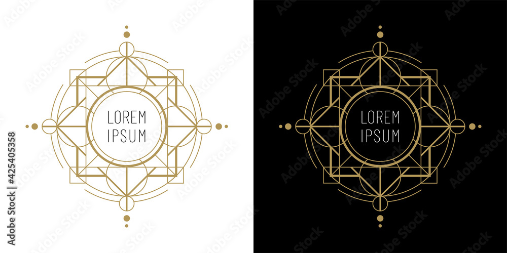 Sacred geometry style vector logo template. Geometric emblem, frame ...