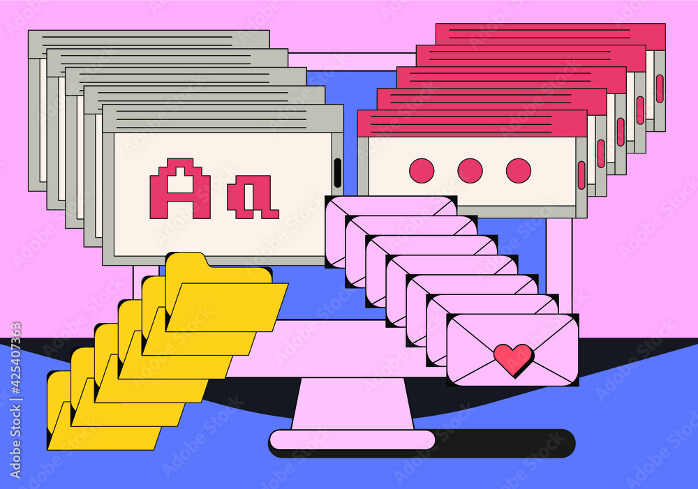 Computer screen with programs and applications. Conceptual flat vector ...