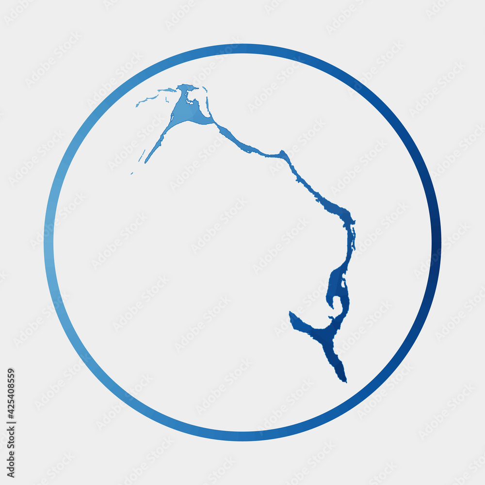 Eleuthera icon. Polygonal map of the island in gradient ring. Round low ...
