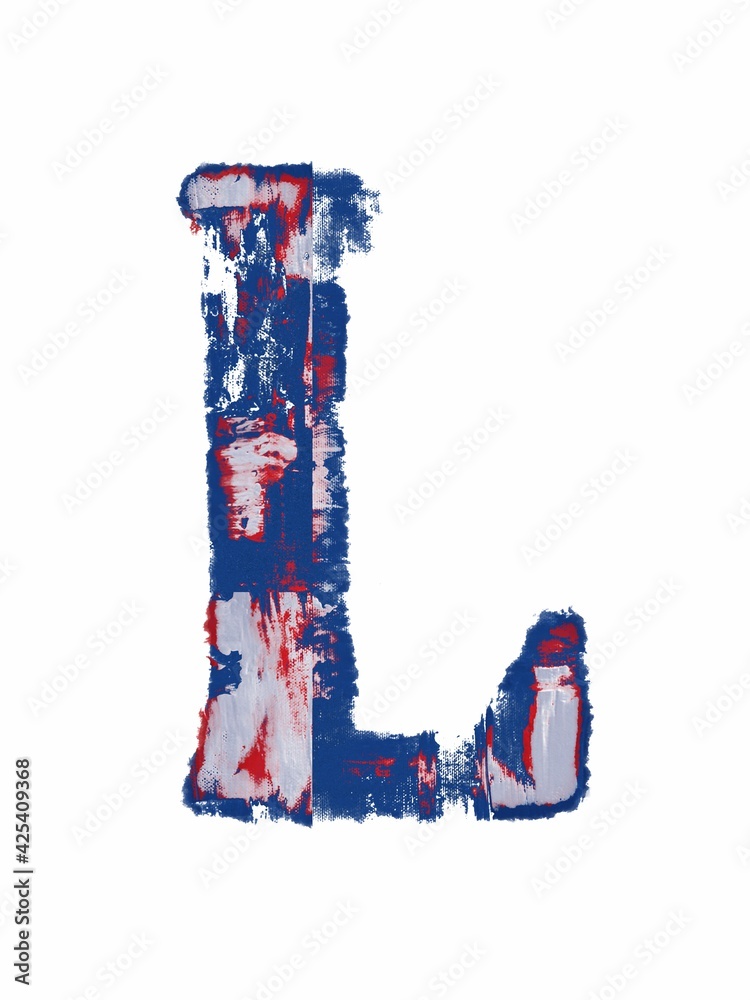 Letter L. painted paint font for English alphabet isolated on white ...
