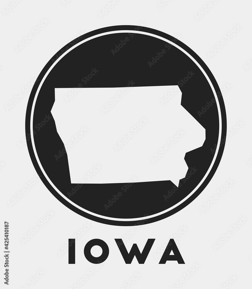Iowa icon. Round logo with us state map and title. Stylish Iowa badge ...
