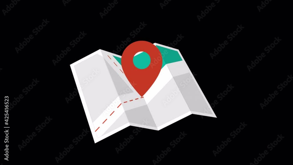 Animation of map and pin with ALPHA CHANNEL. GPS navigator, location ...