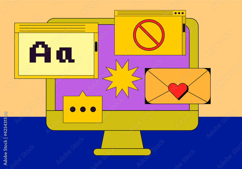 Computer screen with programs and applications. Conceptual flat vector ...