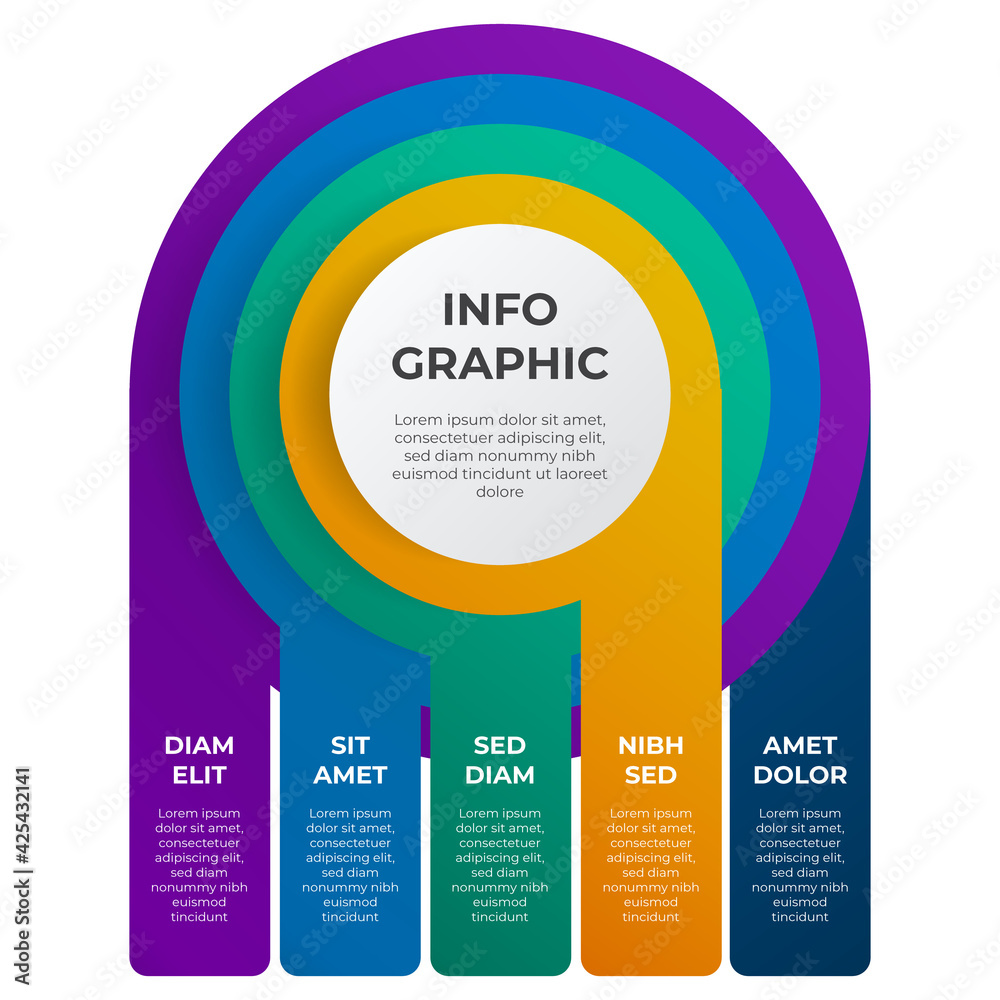 Circle list infographic element template vector, 5 points, options, steps diagram layout. Stock ...