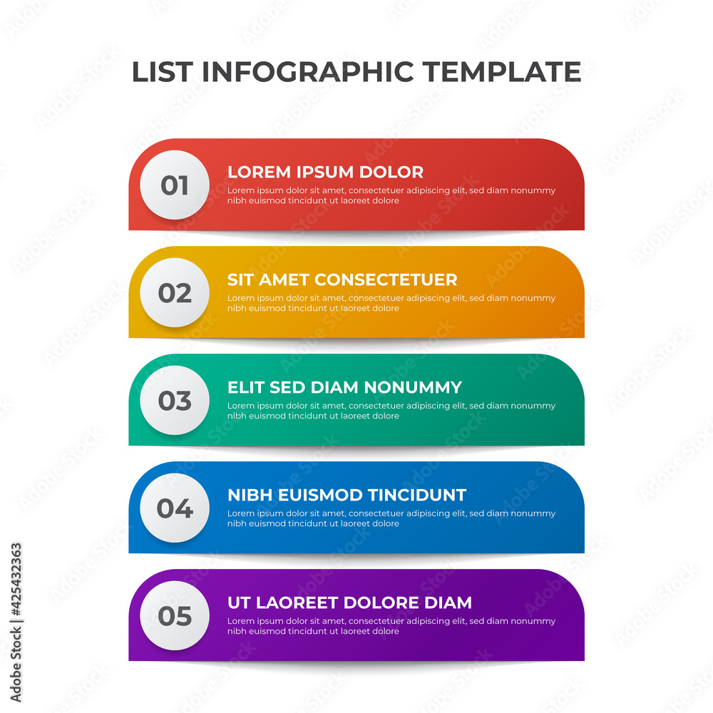 5 poinst, bullet, list diagram, infographic element template vector ...