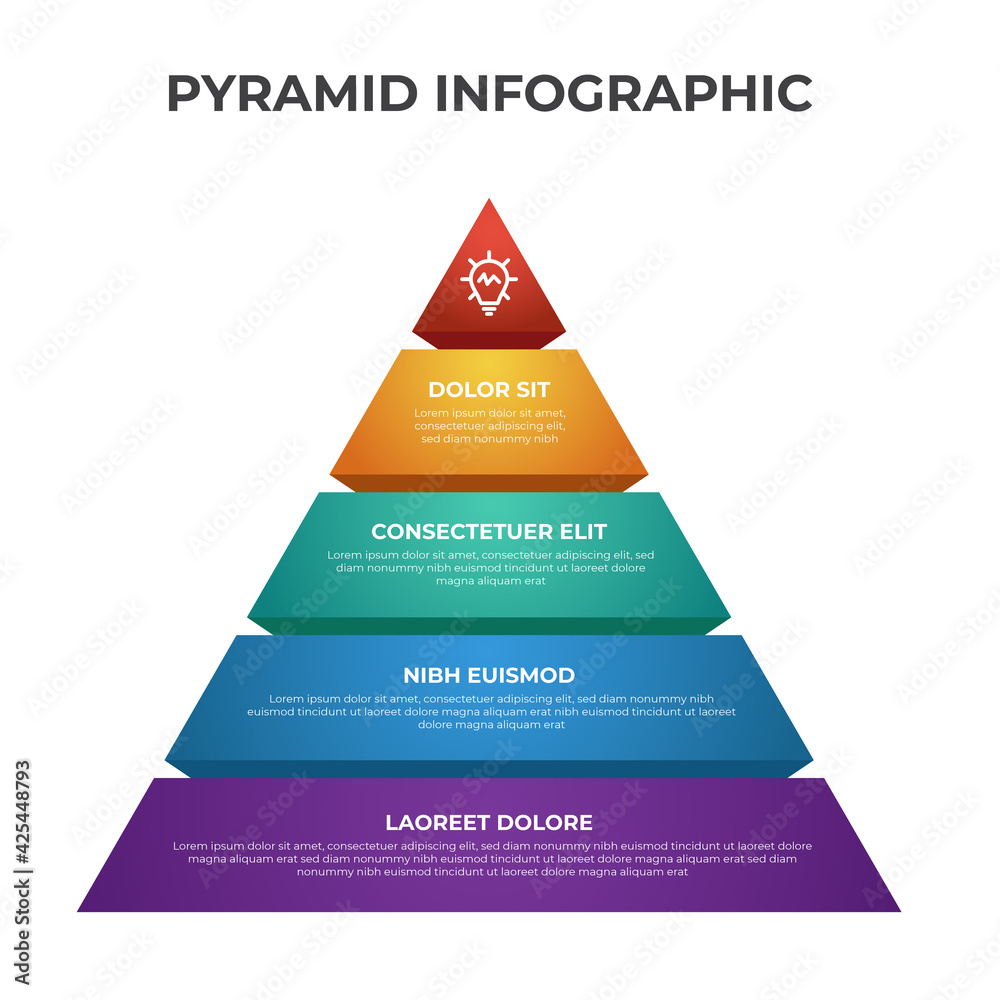 4 Point Bullet List Pyramid Diagram Business Infographic Element