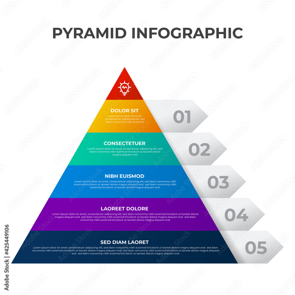 Pyramid list infographic element template with 5 point, bullet ...