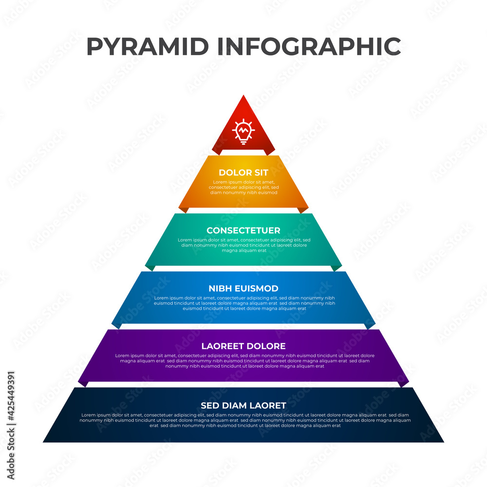 Pyramid list infographic element template with 5 point, bullet ...
