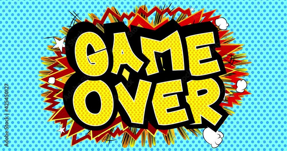 Vidéo Stock 4k animated game over text moving on blue background. Comic ...