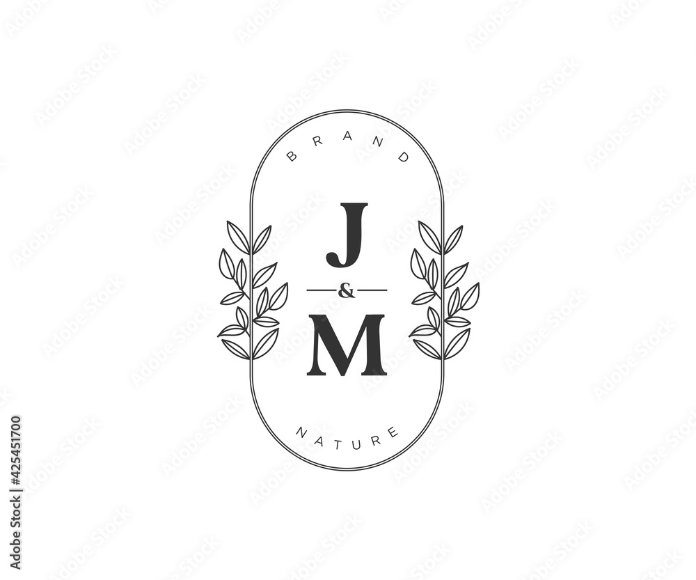 initial JM letters Beautiful floral feminine editable premade monoline ...