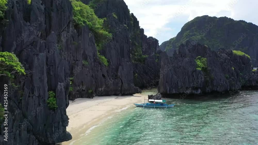 Epic Aerial view of beautiful karst scenery and turquoise ocean water ...