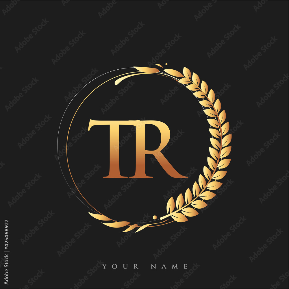 Vecteur Stock Initial logo letter TR with golden color with laurel and ...